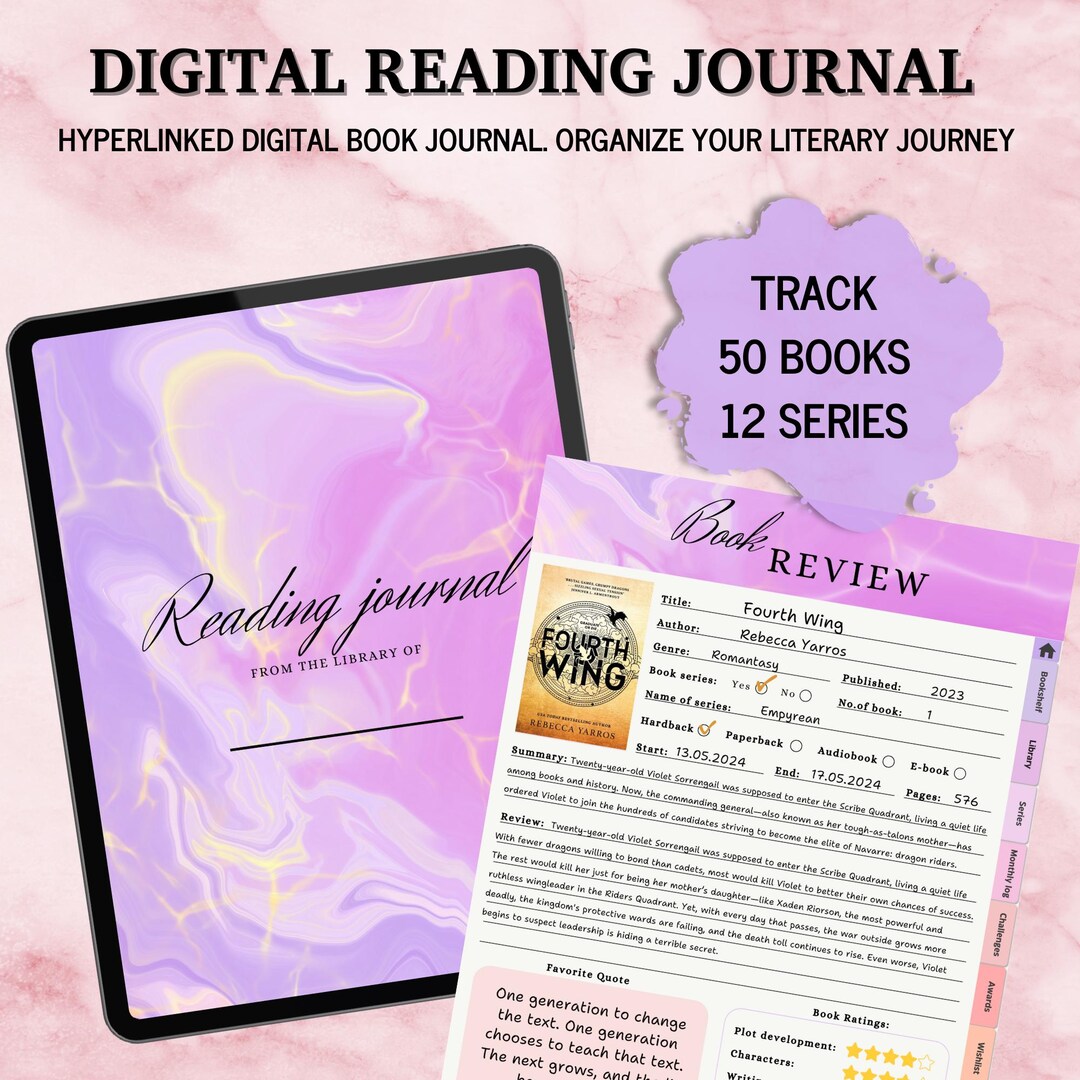 Digital Reading Journal PDF Hyperlinked Book Planner Track 50 Books, 12 ...