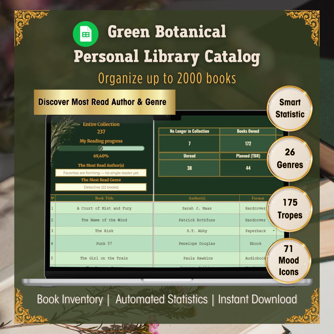 Green Botanical Book Tracker & Library Catalog (google Sheets ...