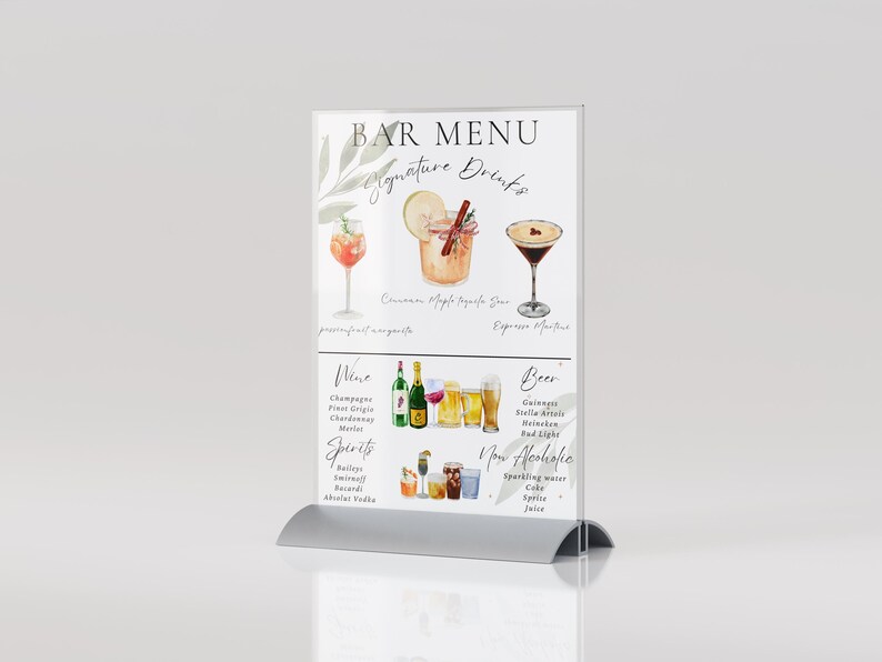 Menu Template, Hand Made, Bar Menu, Wedding/bridal Shower Menu ...