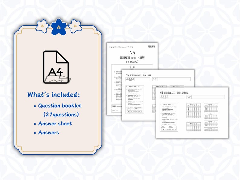 Printable JLPT N5 Grammar and Reading Mock Test | Japanese-language ...