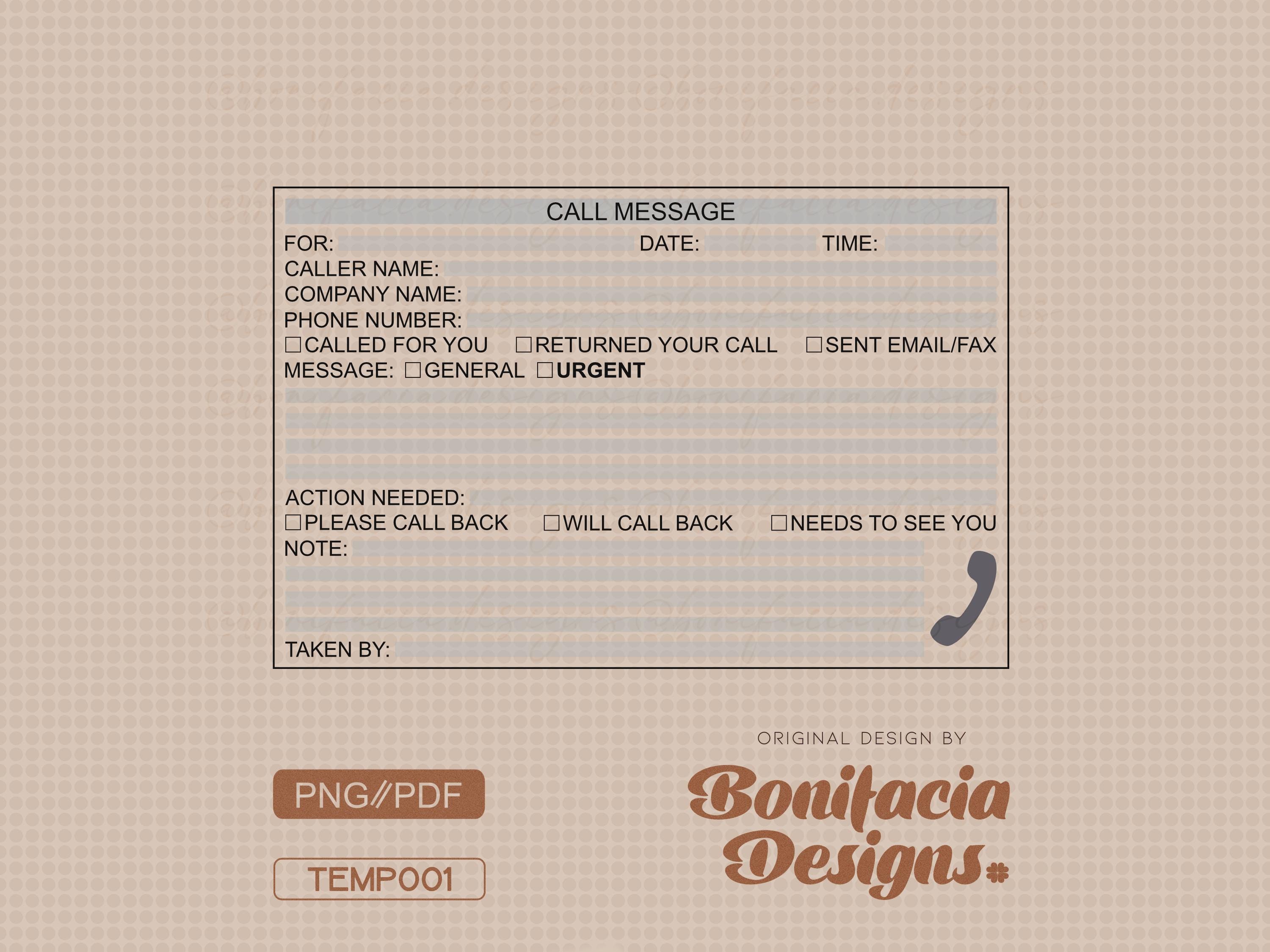 Call Message Template | Printable Template | Printable Call Message ...
