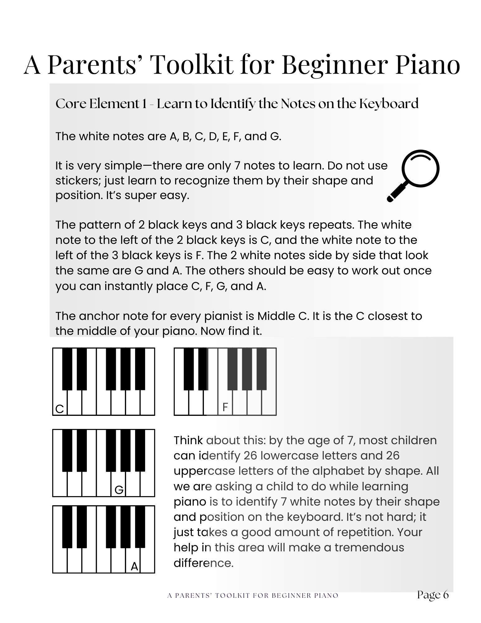 Beginner Piano, Parent’s Toolkit, 30 X Pages - Includes Flashcards and ...