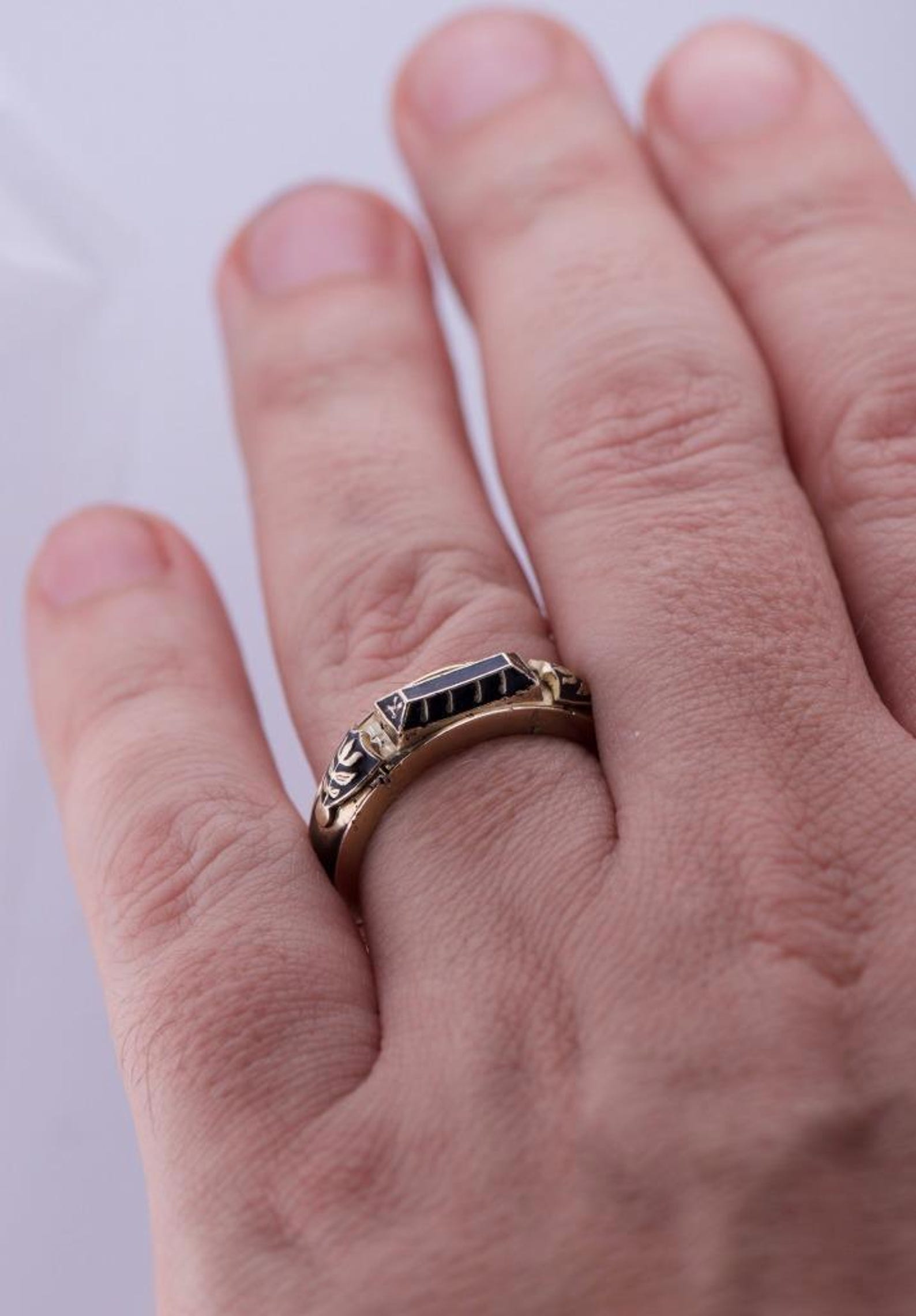 Antique MECHANICAL Automaton Ring Memento Mori Gold Enamel Resurrected ...
