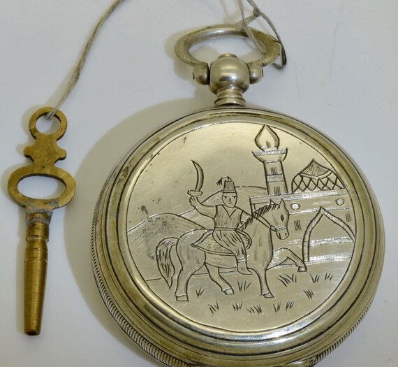 Antique Pocket Watch Key Wind Hand Engraved Silver fo… - Gem