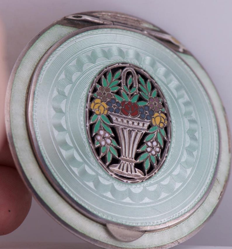 Antique Imperial Russ Faberge Silver Enamel Powder Compact Box With ...