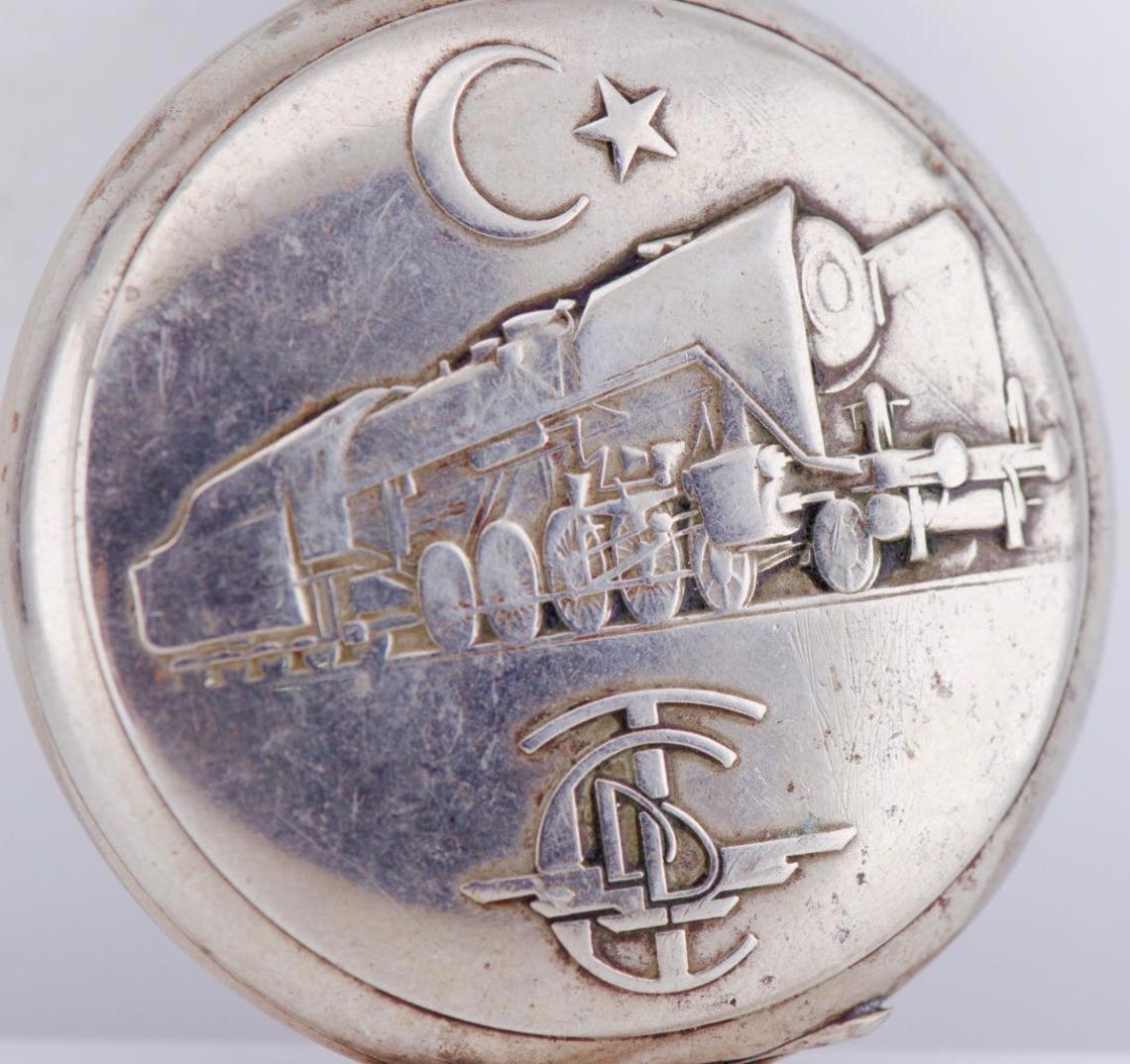 Antique Turkish Railroad Officer Pocket Watch Enamel Dial Ataturk ...