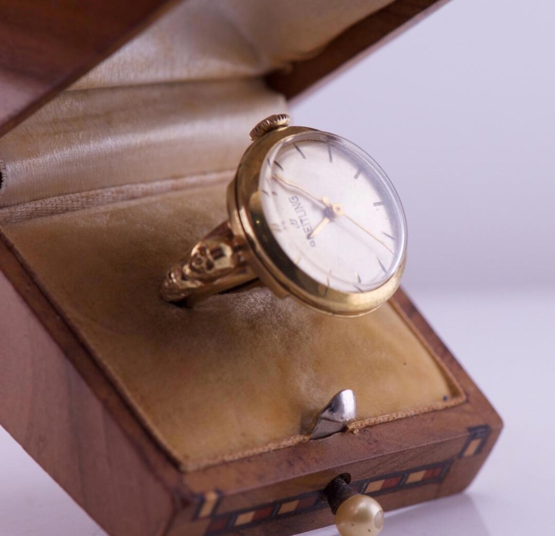 Vintage Breitling Ring Watch 14k Gold Memento Mori Skull Ladies Boxed ...