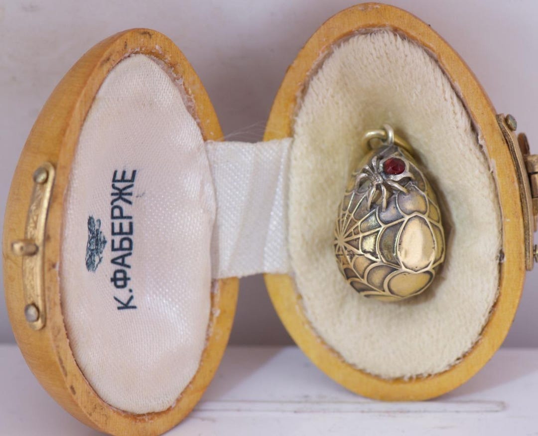 Antique Imperial FABERGE Spider Web Easter Egg Pendant C1890s Gilt ...