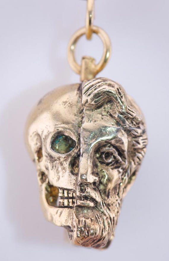 Antique Victorian 18k Gilt Silver Two Face Skull Men … - Gem