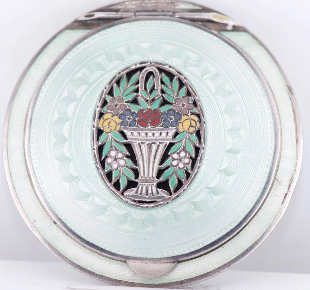 Antique Imperial Russ Faberge Silver Enamel Powder Compact Box With ...