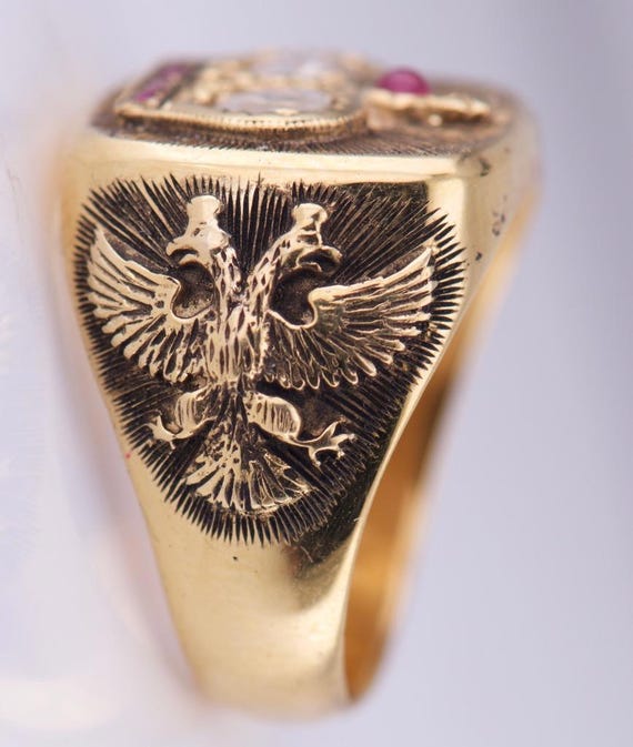 Antique Empire Royal Award Crown Mens Ring 14k Gold 1… - Gem