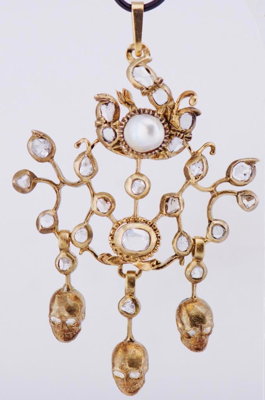 Antique Victorian 18k Gold Memento Mori Pendant Three Skulls Rose Cut ...
