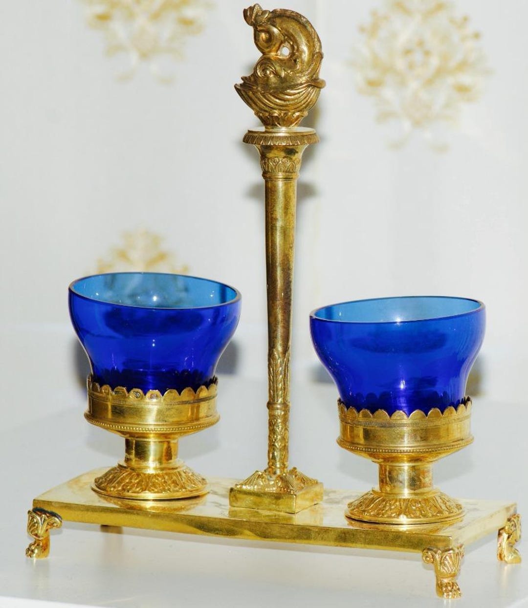 Antique Imperial Faberge Salt Holder Gilt Silver Cobalt Blue Crystal ...