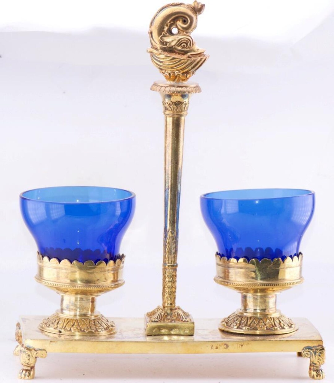 FABERGE Antique Imperial Salt Holder Gilt Silver Cobalt Blue Crystal ...