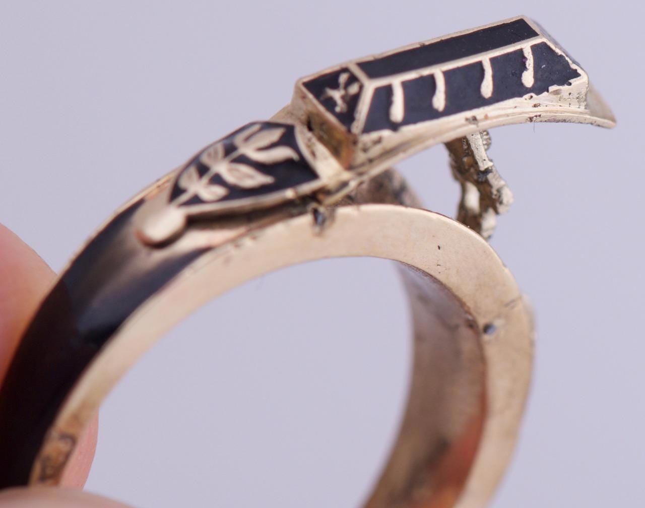 Antique MECHANICAL Automaton Ring Memento Mori Gold Enamel Resurrected ...