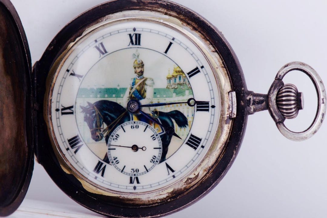 Antique Imperial Presentation Pocket Watch Silver Gold Niello Case-tsar ...