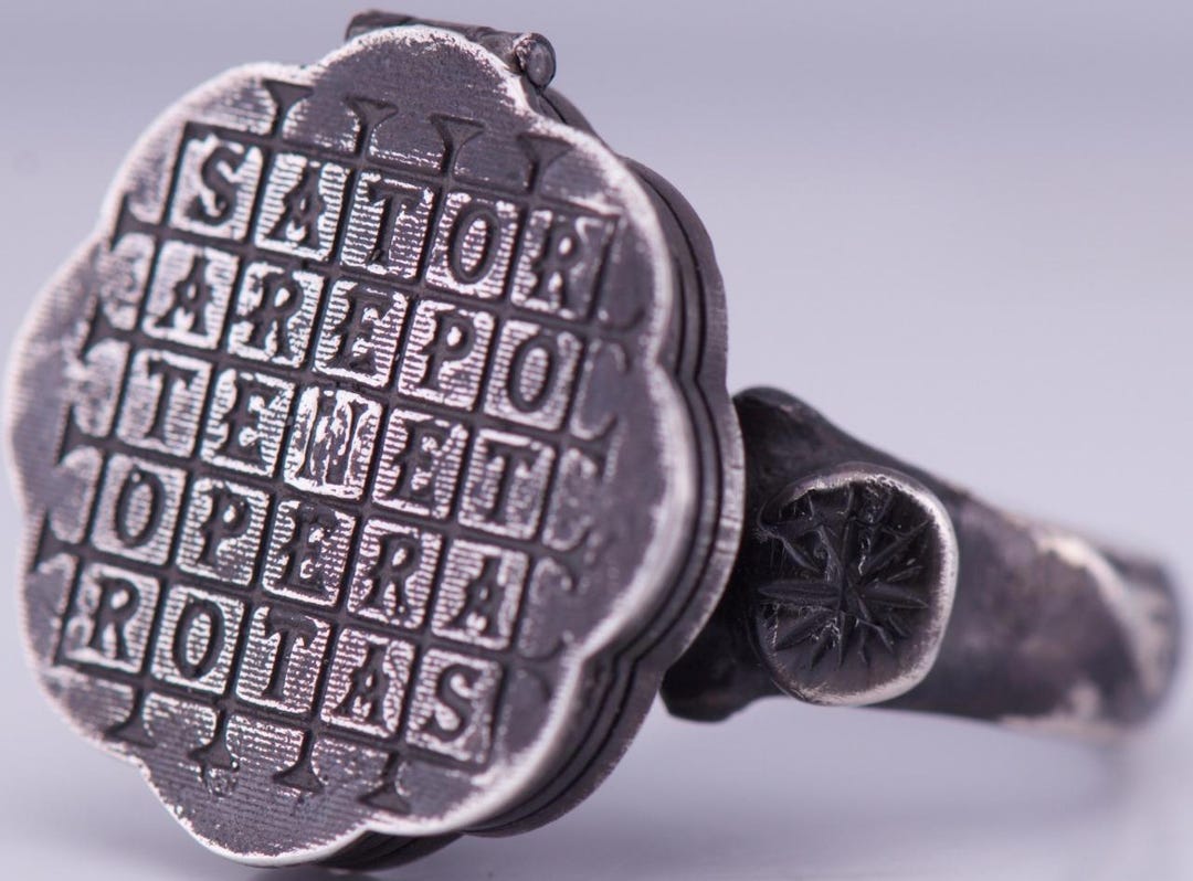 Antique Occultists Heavy Silver Poison Ring-sator Magical Formula-19th ...