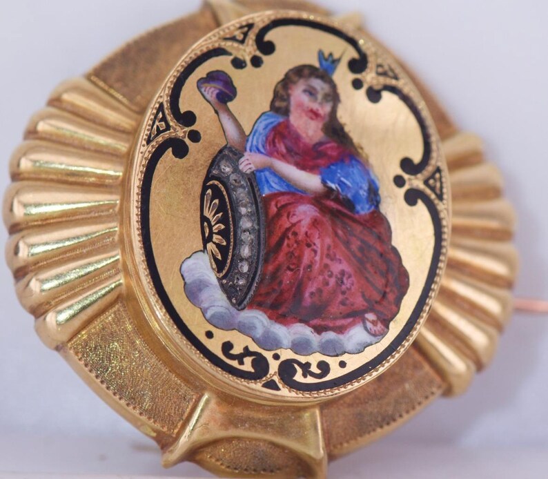 Antique Empire Faberge Locket Brooch 18k Gold Painted Enamel-nurse ...