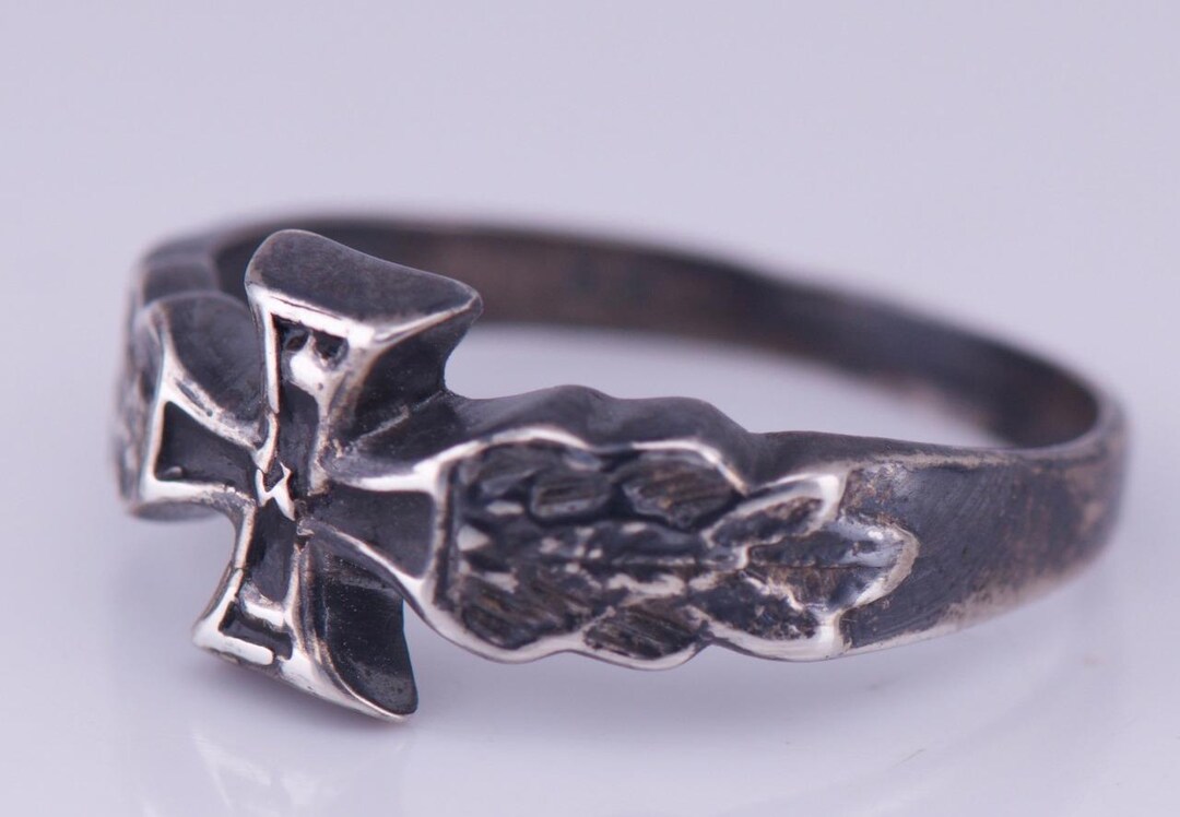 Antique WWI German Officer's Award Silver Enamel Ring Iron Cross Order ...