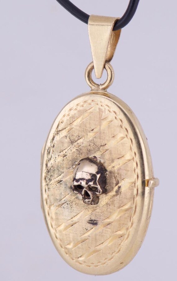 Antique Memento Mori 14k Solid Gold Skull Locket Pend… - Gem