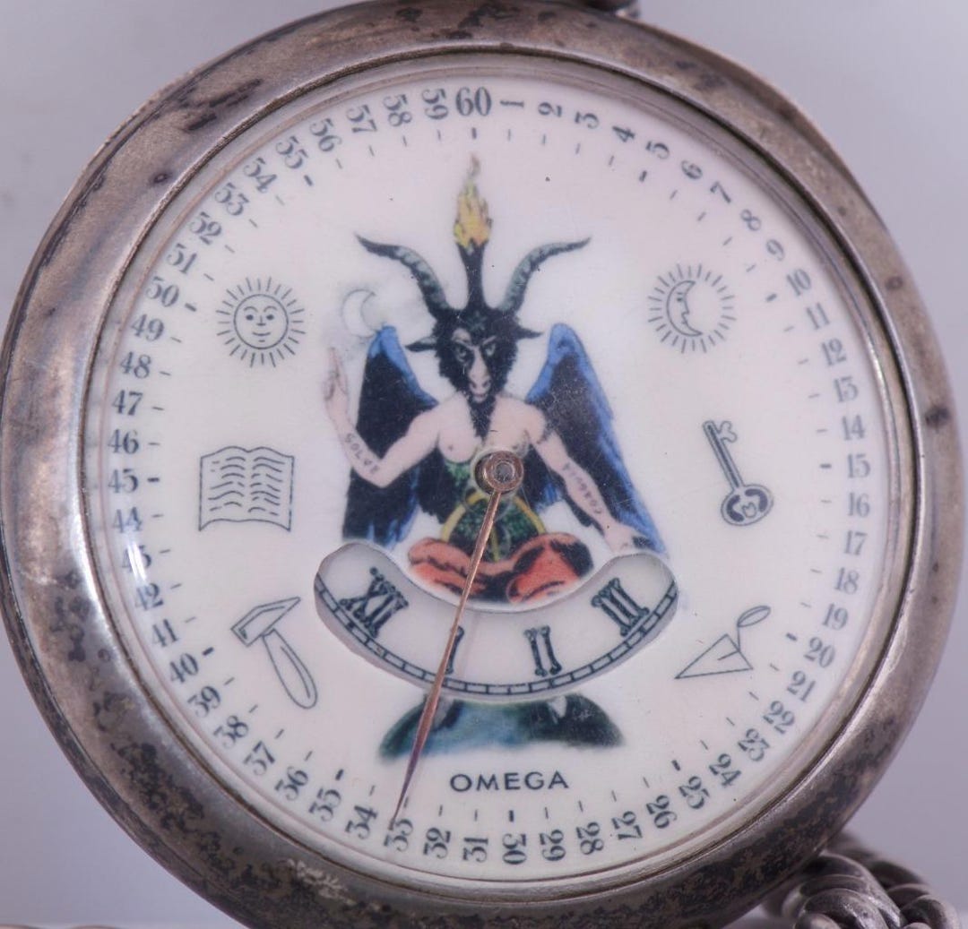 Antique Omega Pocket Watch Occultist Baphomet Dial DIGITAL HOURS Single ...