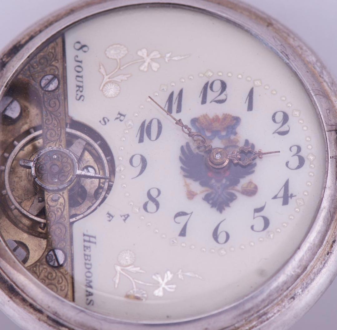 Antique Imperial Tsar Era Pocket Watch Hebdomas 8 Days Silver Engraved ...