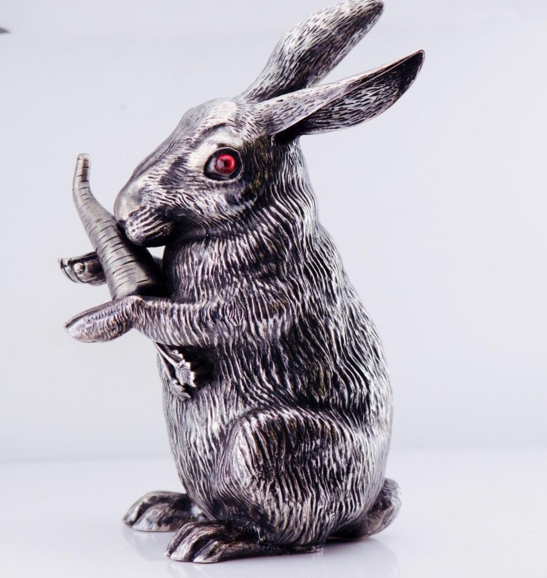 Antique Empire FABERGE Silver Rabbit Figurine Ruby Eyes C1906 461grams ...