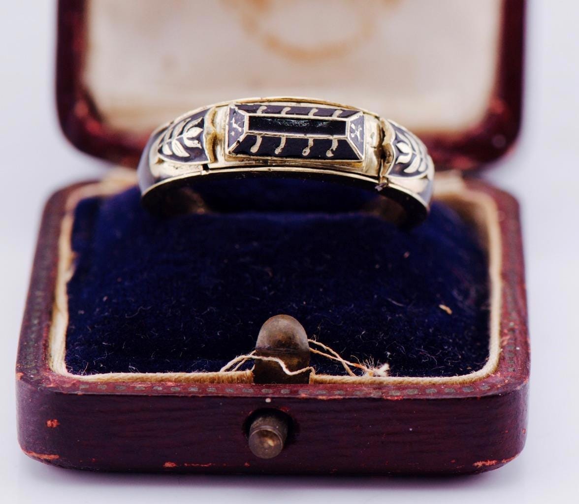 Antique MECHANICAL Automaton Ring Memento Mori Gold Enamel Resurrected ...