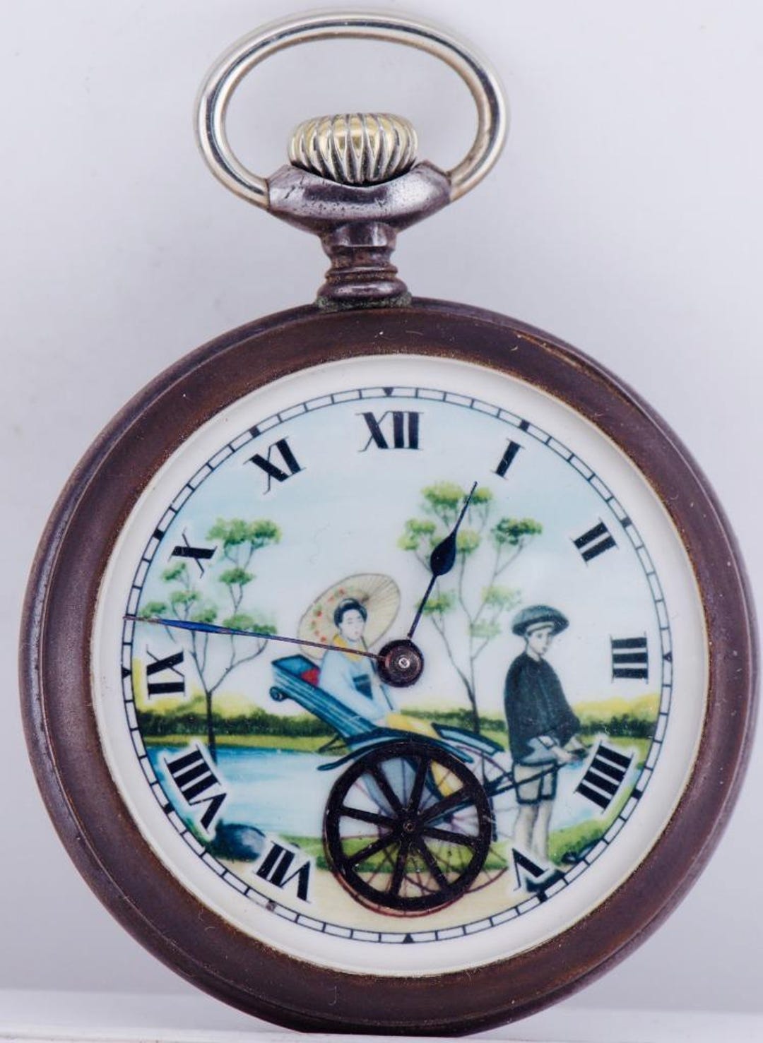 Antique Pocket Watch-automaton Chinese Rickshaw Fancy Enamel Dial 1930 ...