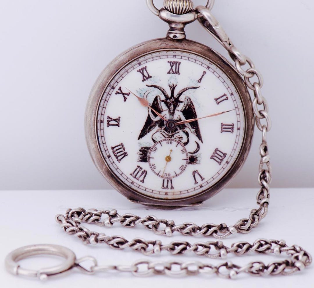 Antique Pocket Lip Silver Watch Masonic Templar Baphomet Enamel Dial ...