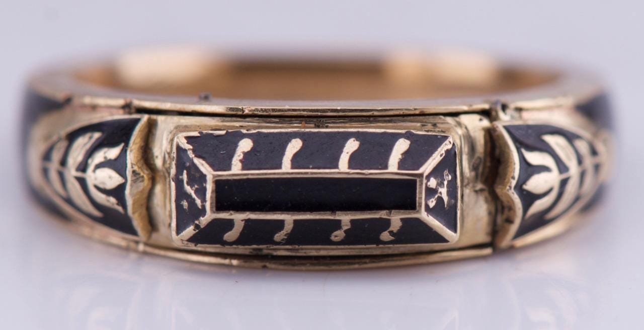 Antique MECHANICAL Automaton Ring Memento Mori Gold Enamel Resurrected ...