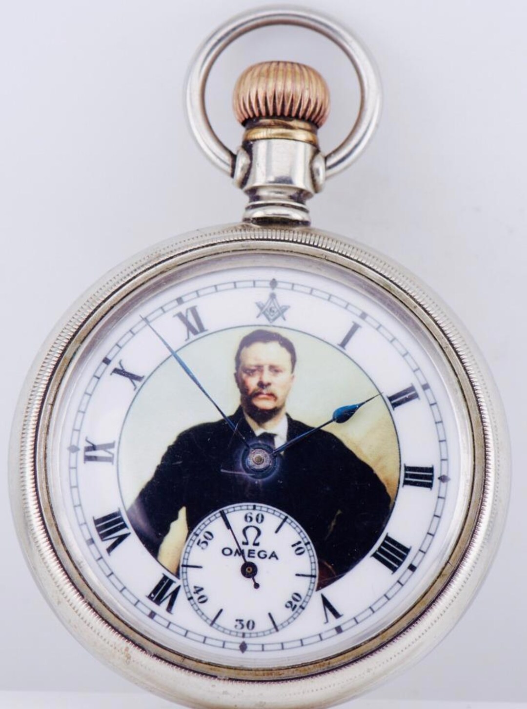 Antique Omega Masonic Pocket Watch-american President T.roosevelt on ...
