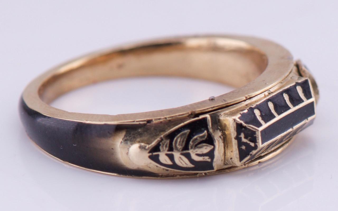 Antique MECHANICAL Automaton Ring Memento Mori Gold Enamel Resurrected ...