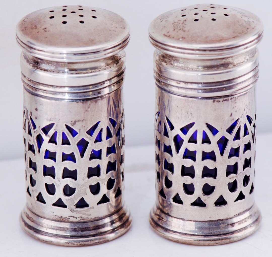 Antique Fabergé Silver Cobalt Blue Crystal Pair Salt and Pepper Set ...