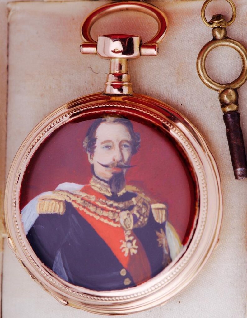 Antique French Napoleon III Pocket Watch 18k Gold Hand Painted Enamel ...