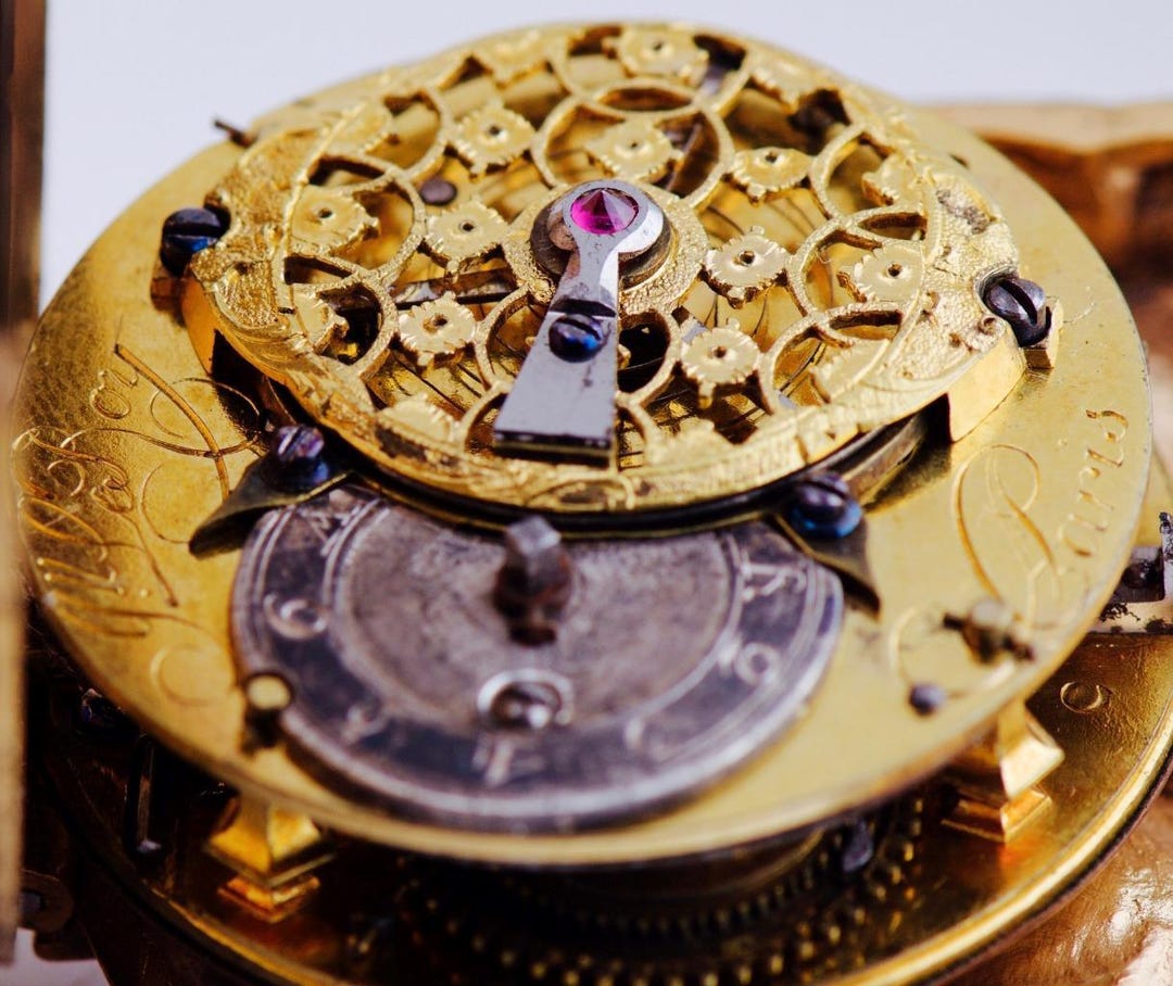 Antique French LEROY Pocket Watch Verge Fusee Skull Gilt Ormolu ENAMEL ...