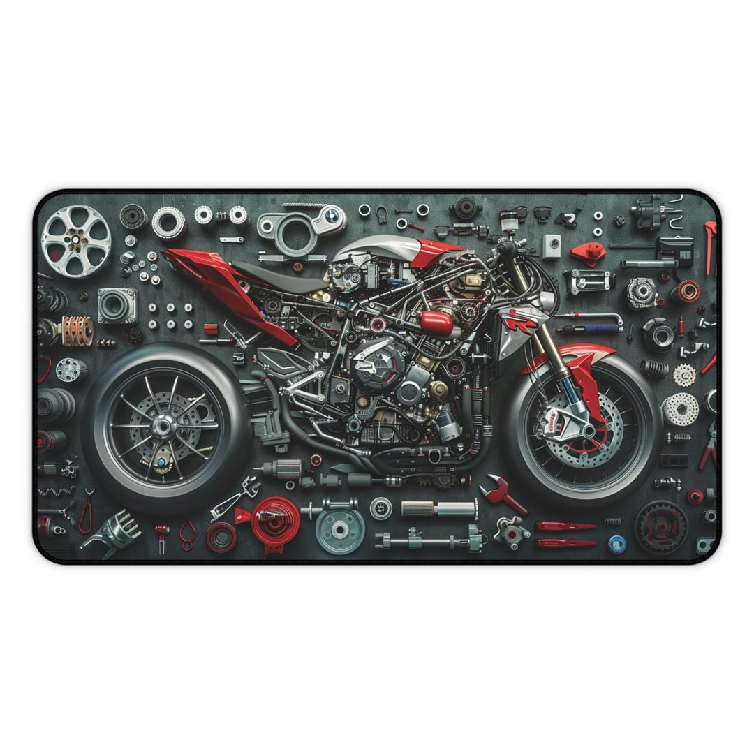 Motorcycle Desk Pad With Workshop Scene, Perfect for Motorcyclists, as ...
