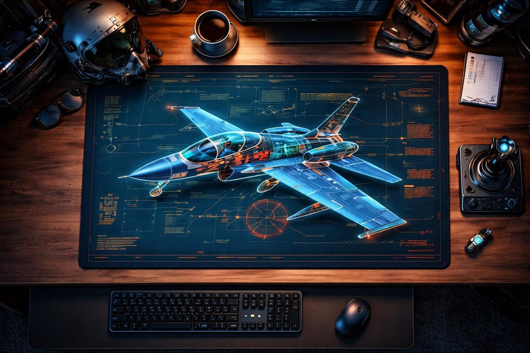 Fighter Jet Blueprint Desk Mat | Aviation Tech Illustration - Etsy