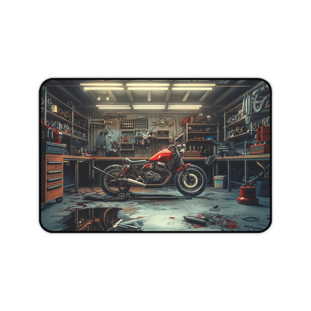 Motorcycle Desk Pad With Workshop Scene, Perfect for Motorcyclists ...