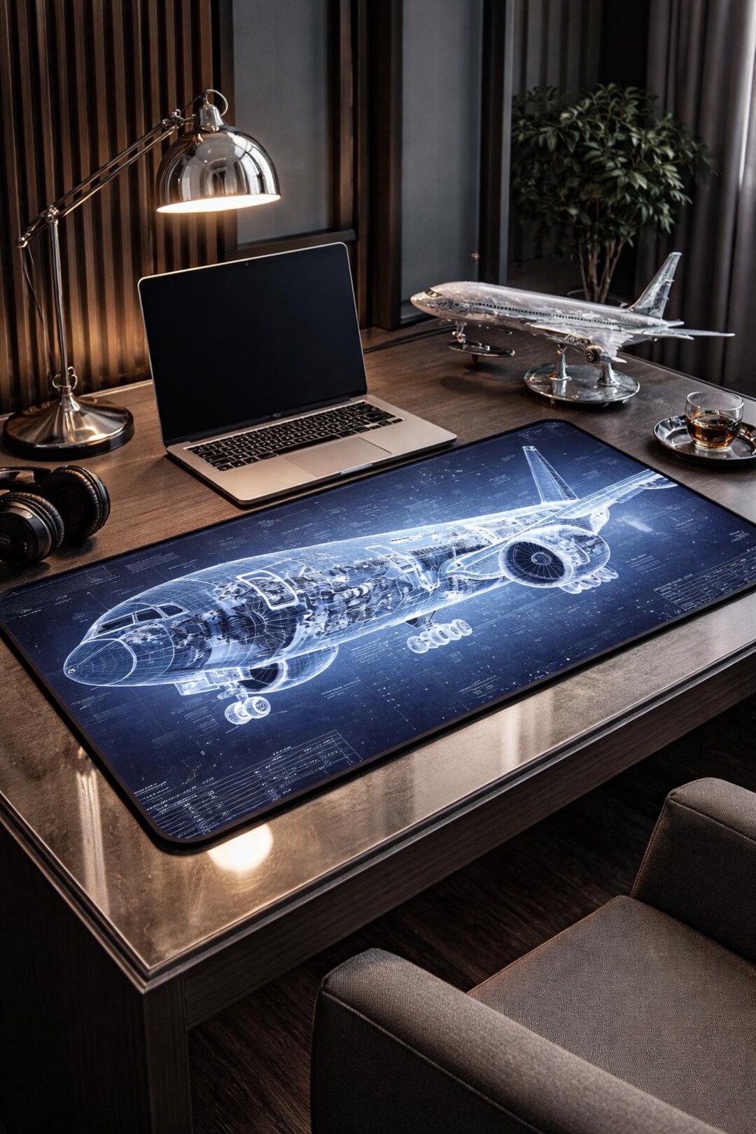 Aviation Blueprint Desk Mat & Mouse Pad – Smooth Neoprene Surface for ...