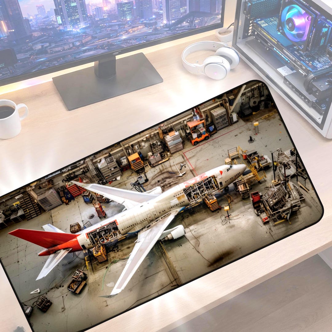 Aviation Desk Mat Overhead Jet Aircraft Maintenance Scene Large ...