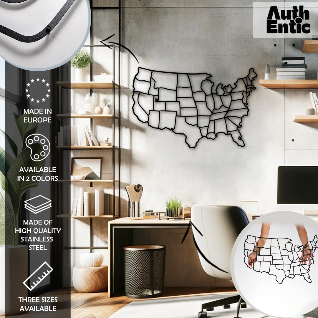 USA Map Metal Wall Art, Geometric State Borders Wall Decor for Bedroom ...