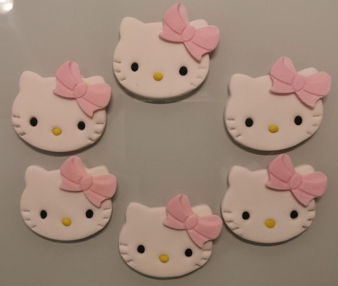 12 X Kitty Fondant Cupcake Toppers Birthday Kitty Toppers Cute Fondant ...