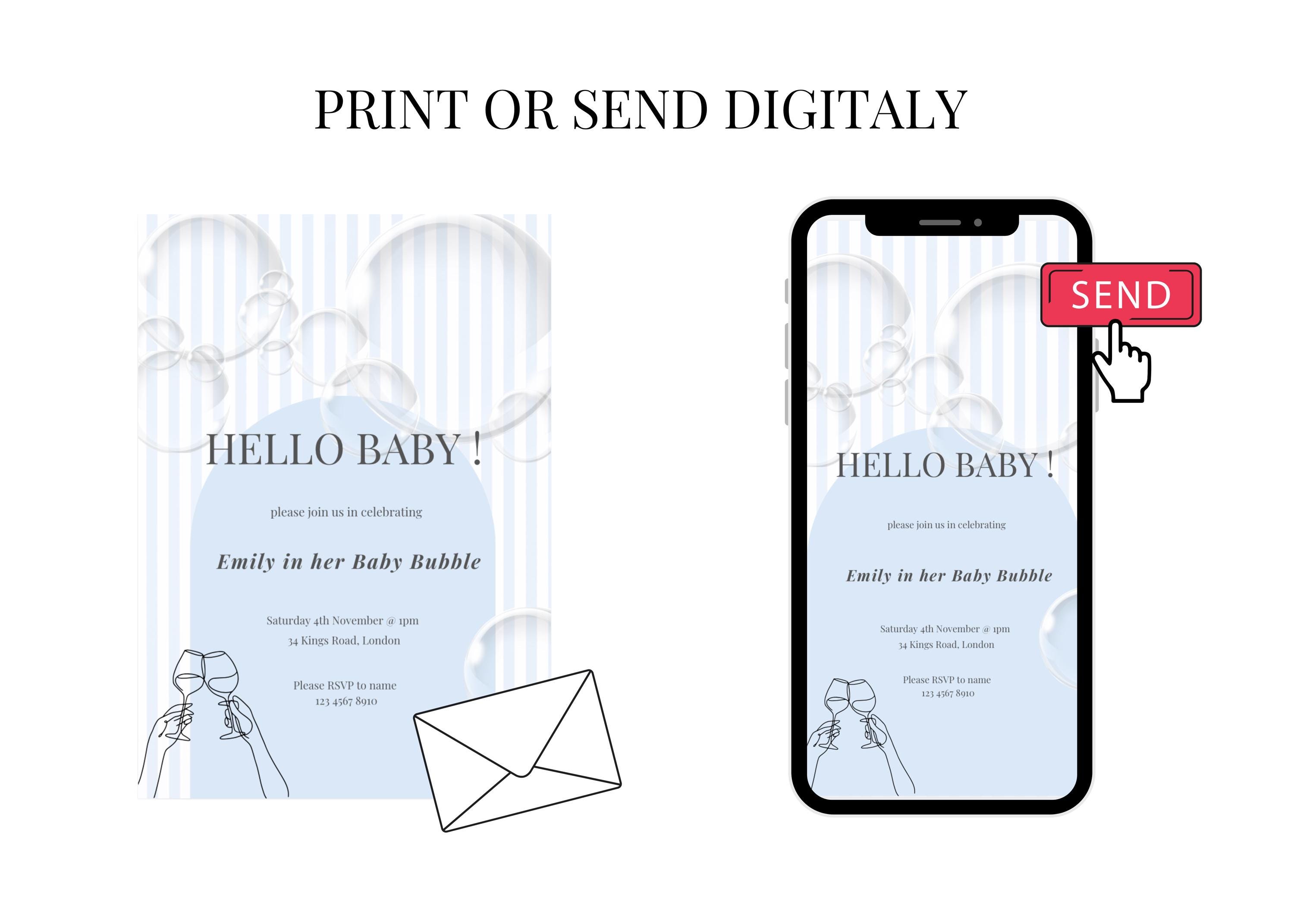 Editable Blue 'baby Bubble' Baby Shower Invitation Template - Etsy