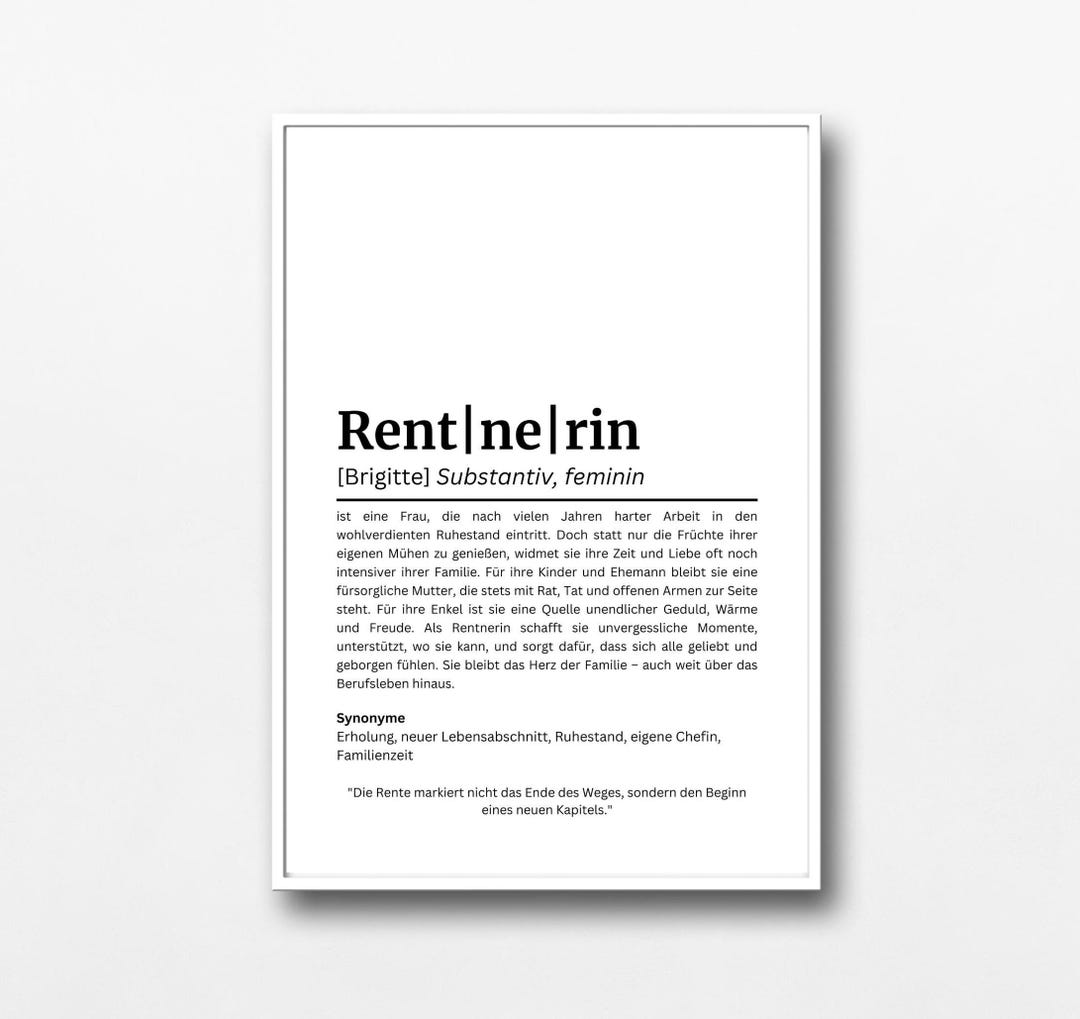 Rentnerin Rentner Definition Poster personalisierbar mit Namen Beruf ...