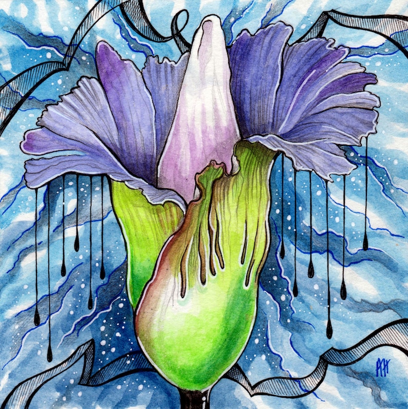 Corpse Flower 5x5 original painting watercolor and ink | Etsy