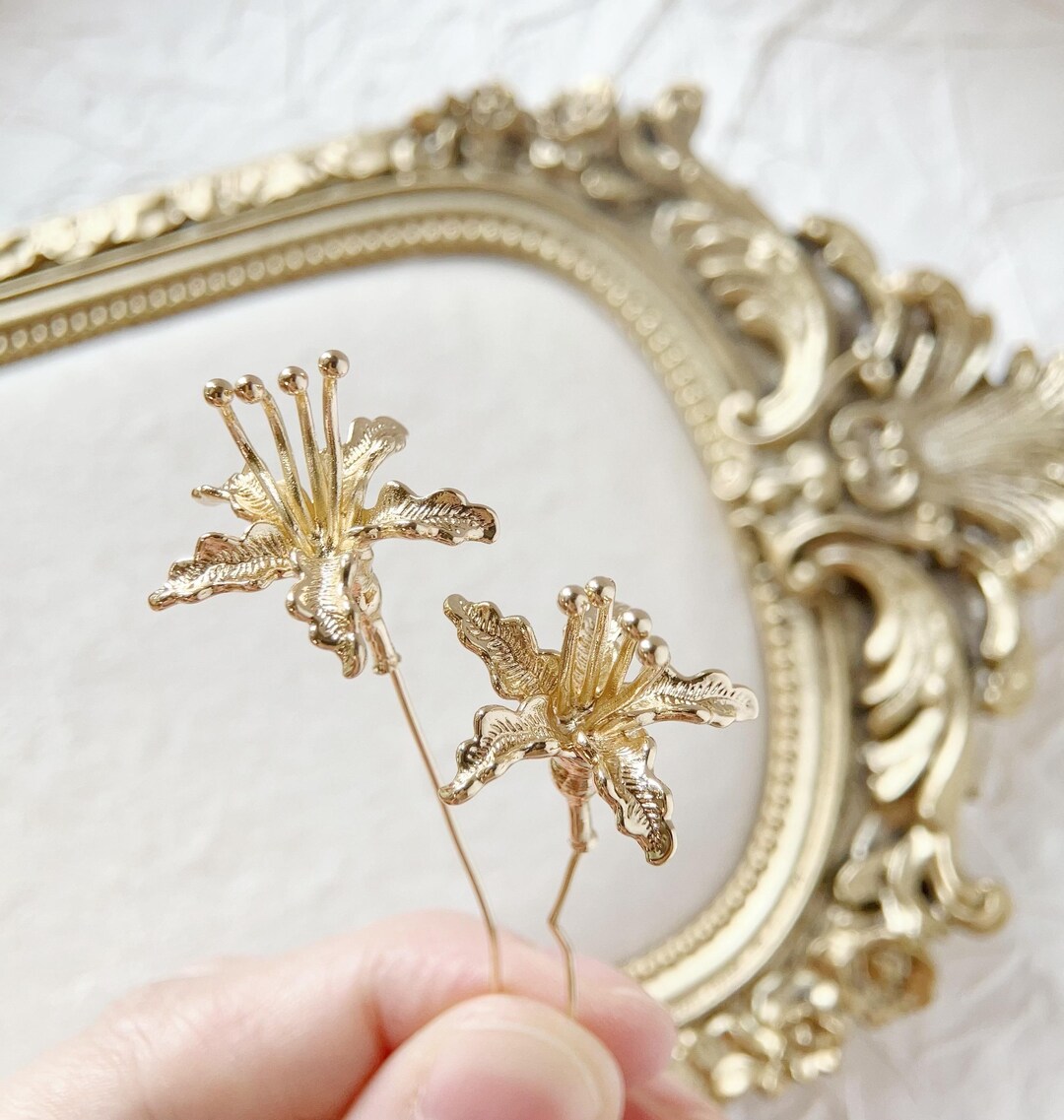 4pcs 85x23mm Gold 18k Metal Flower Core Pistil Stamen Pin Wire Parts ...
