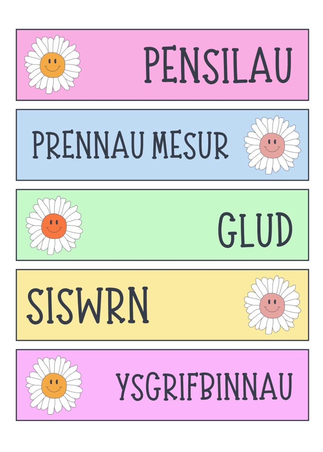 Classroom Labels in Welsh, Daisy, Pastels - Etsy