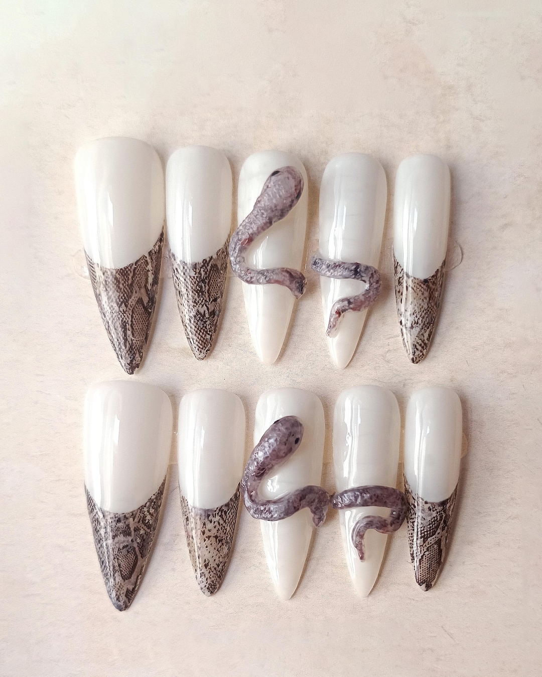 Snake Design Press on Nails Set, 3D Gel Snake, Foil Snake Pattern ...
