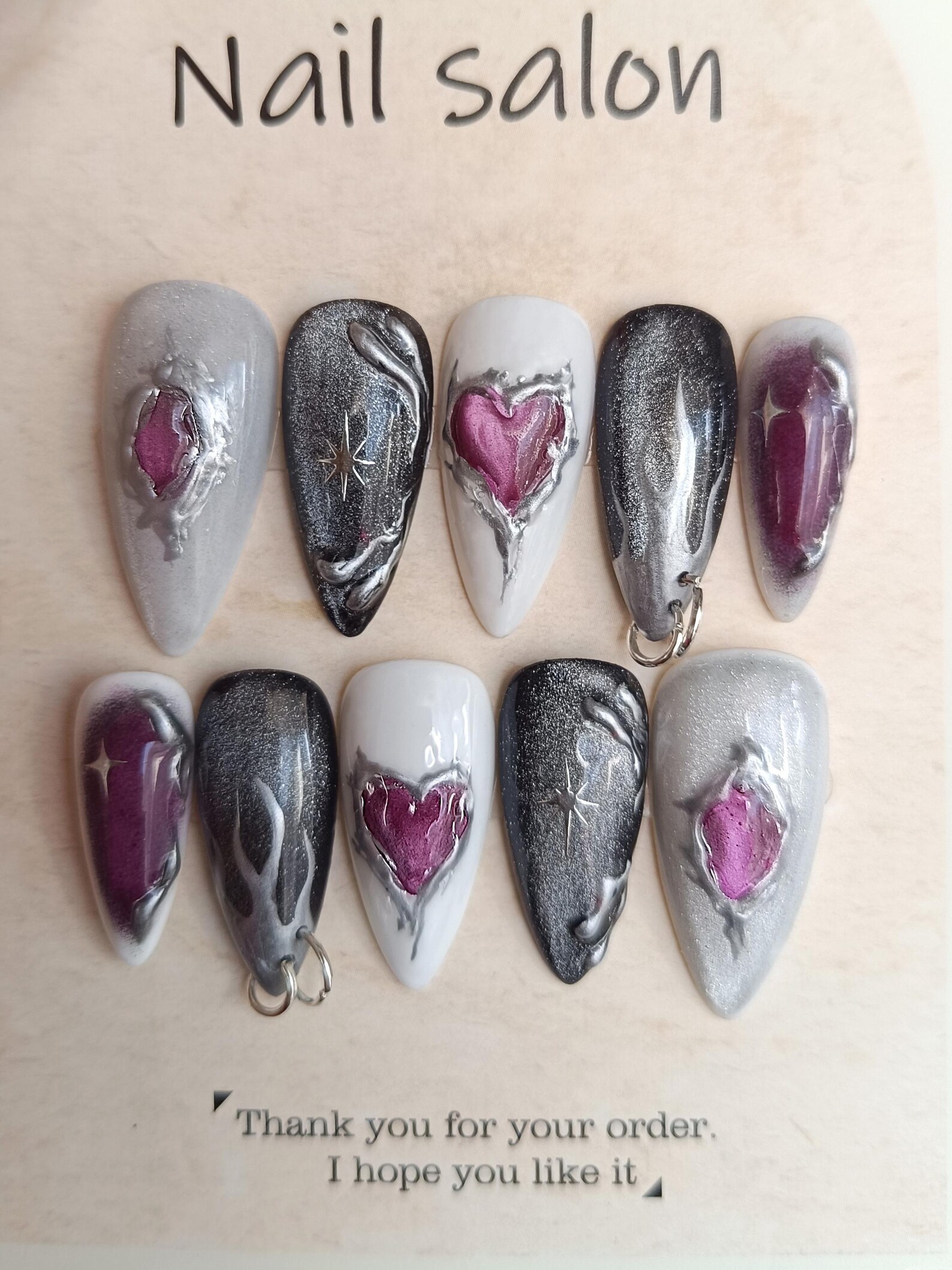 Goth Cat Eye Press on Nails Set, Blush Brush, Cat Eye Effect, Nail ...
